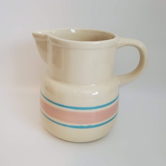 Mccoy | Dining | Vtg Mccoy Pottery Pink Blue Striped On Cream Water ...